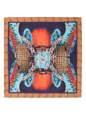 Henrik Vibskov Boxing Navy Collage Silk Scarf - Brown