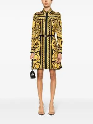 Versace Heritage Baroque-print Silk Mini Dress - Black