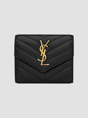 Saint Laurent Cassandre Matelassé Compact Tri-fold Wallet In Lambskin - Black