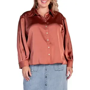 STANDARDS & PRACTICES Zeal Sateen Button-up Blouse - Rust