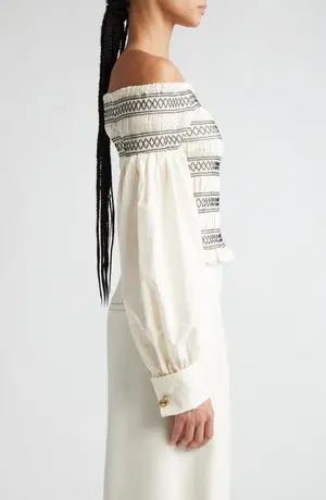 Max Mara Walk Smocked Off-the-shoulder Top - Ivory