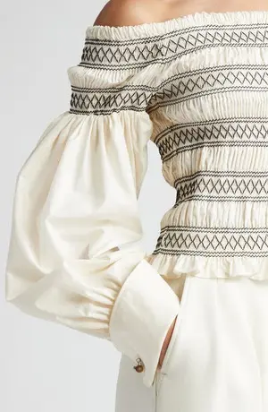 Max Mara Walk Smocked Off-the-shoulder Top - Ivory