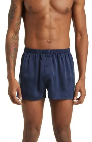 Lunya Washable Silk Boxer Shorts - Deep Blue