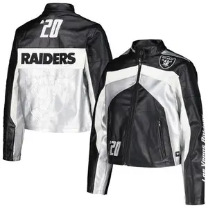 THE WILD COLLECTIVE Las Vegas Raiders Faux Leather Full-zip Racing Jacket - Black