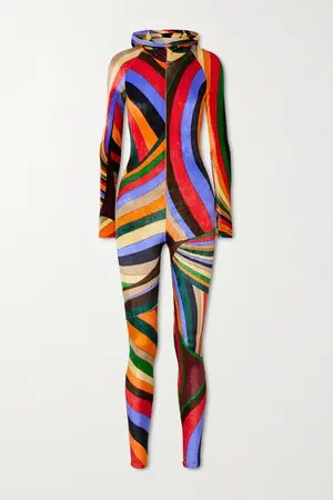 Emilio Pucci Hooded Printed Velvet Jumpsuit Red