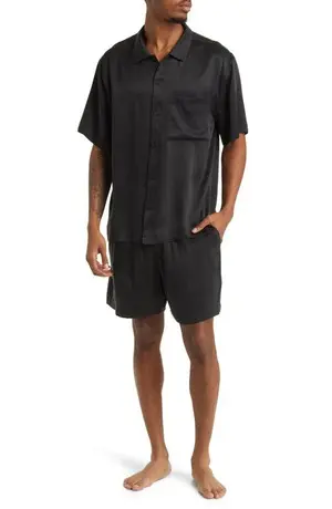Lunya Washable Silk Button-up Short Pajamas - Immersed Black