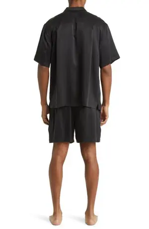 Lunya Washable Silk Button-up Short Pajamas - Immersed Black