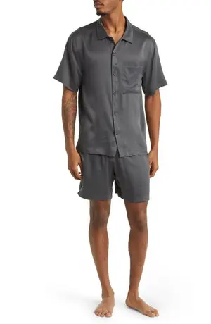 Lunya Washable Silk Button-up Short Pajamas - Meditative Grey