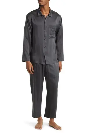 Lunya Long Sleeve Washable Silk Pajamas - Meditative Grey