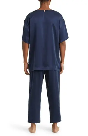 Lunya Washable Silk Henley Pajamas - Deep Blue