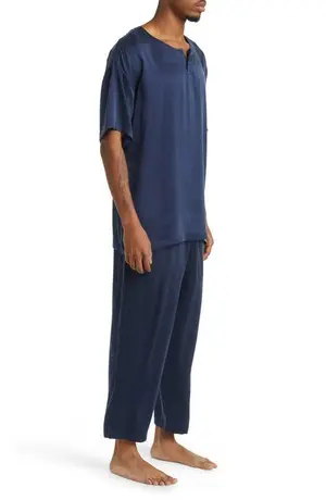 Lunya Washable Silk Henley Pajamas - Deep Blue
