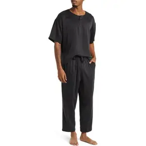 Lunya Washable Silk Henley Pajamas Immersed Black