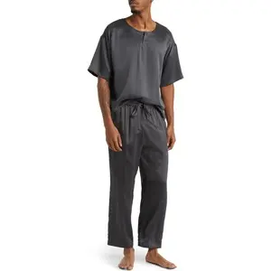 Lunya Washable Silk Henley Pajamas - Meditative Grey