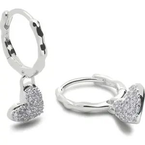 Monica Vinader Lab-created Diamond Heart Charm Huggie Hoop Earrings In Recycled - Sterling Silver