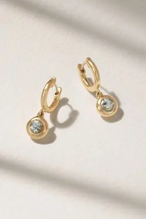 MARLO LAZ Gemma Dangles Small 14-karat Aquamarine Hoop Earrings - Gold