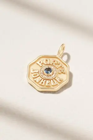 MARLO LAZ Porte Bonheur Mini 14-karat Sapphire And Diamond Pendant - Gold