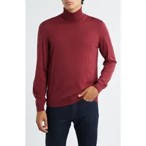 BOSS Musso Virgin Wool Turtleneck Sweater - Dark Red