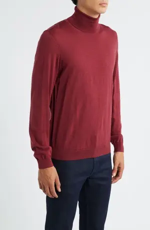 BOSS Musso Virgin Wool Turtleneck Sweater - Dark Red