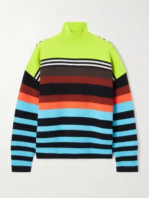 Christopher John Rogers Striped Ribbed Wool-blend Turtleneck Sweater