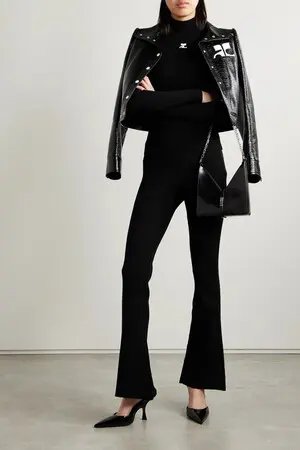 COURREGES Reedition Embroidered Ribbed-knit Turtleneck Sweater - Black