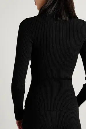 COURREGES Reedition Embroidered Ribbed-knit Turtleneck Sweater - Black