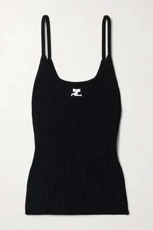 COURREGES Reedition Appliquéd Ribbed-knit Tank - Black