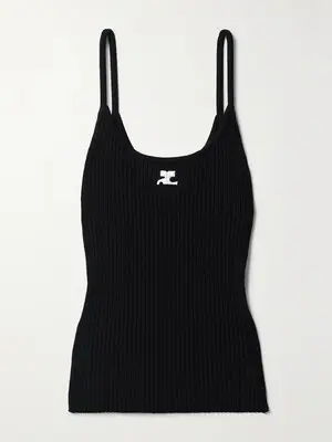 COURREGES Reedition Appliquéd Ribbed-knit Tank - Black