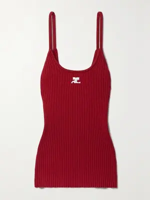 COURREGES Reedition Appliquéd Ribbed-knit Tank - Red