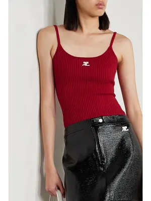 COURREGES Reedition Appliquéd Ribbed-knit Tank - Red