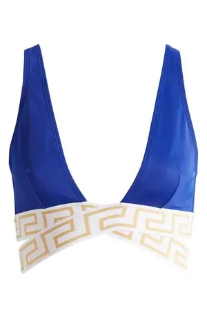Versace La Greca Bikini Top - Blue/white/gold