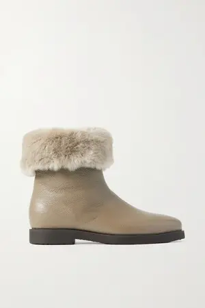 TOTEME Net Sustain The Off-duty Faux Fur-trimmed Textured-leather Ankle Boots