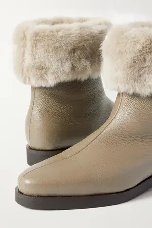 TOTEME Net Sustain The Off-duty Faux Fur-trimmed Textured-leather Ankle Boots
