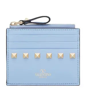 Valentino Garavani Leather Rockstud Coin And Card Holder Blue