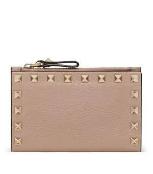 Valentino Garavani Leather Rockstud Coin And Card Holder - Nude