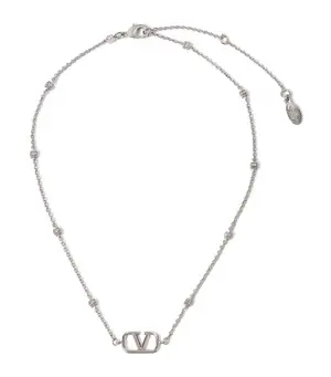 Valentino Garavani Crystal Vlogo Chain Necklace - Metallic