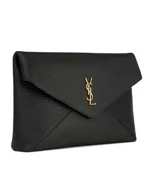 Saint Laurent Leather Cassandre Envelope Pouch - Black