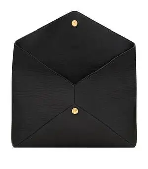 Saint Laurent Leather Cassandre Envelope Pouch - Black