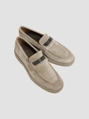Brunello Cucinelli Suede Penny Loafers - Beige