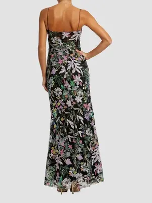 Mac Duggal Floral Sequined Sleeveless Maxi Dress