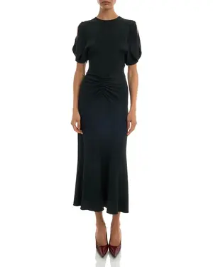 Victoria Beckham Petal Sleeve Midi Dress - Black