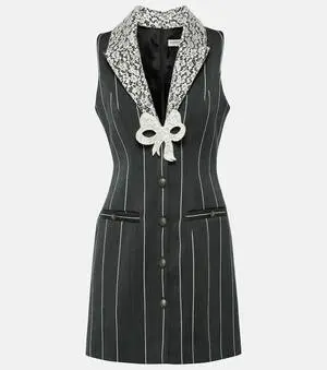 Alessandra Rich Pinstripe Wool-blend Mini Dress - Black