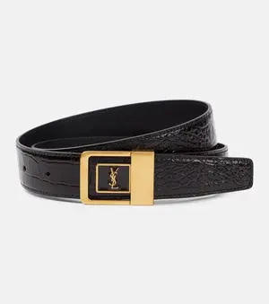 Saint Laurent La 66 Croc-effect Leather Belt - Brown