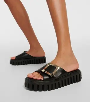 ROGER VIVIER Viv' Go Thick Leather Mules