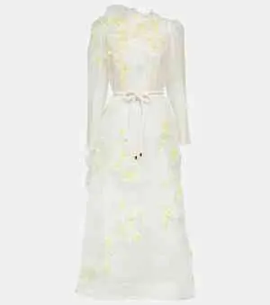 zimmermann daisy midi dress Zimmermann Daisy Midi Dress Linen Floral Daisy Neck Frill  Naked Pear