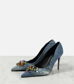 Dolce & Gabbana Crystal-embellished Denim Pumps