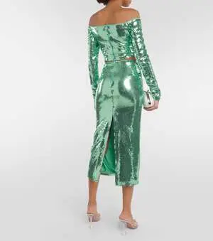 David Koma Sequined Off-shoulder Crop Top