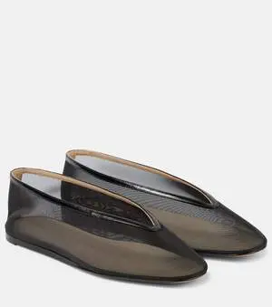 Le Monde Beryl Luna Leather-trimmed Mesh Ballet Flats - Black