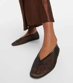 Le Monde Beryl Luna Leather-trimmed Mesh Ballet Flats - Black