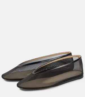 Le Monde Beryl Luna Leather-trimmed Mesh Ballet Flats - Black