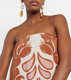 ADRIANA DEGREAS Printed Strapless Silk Maxi Dress